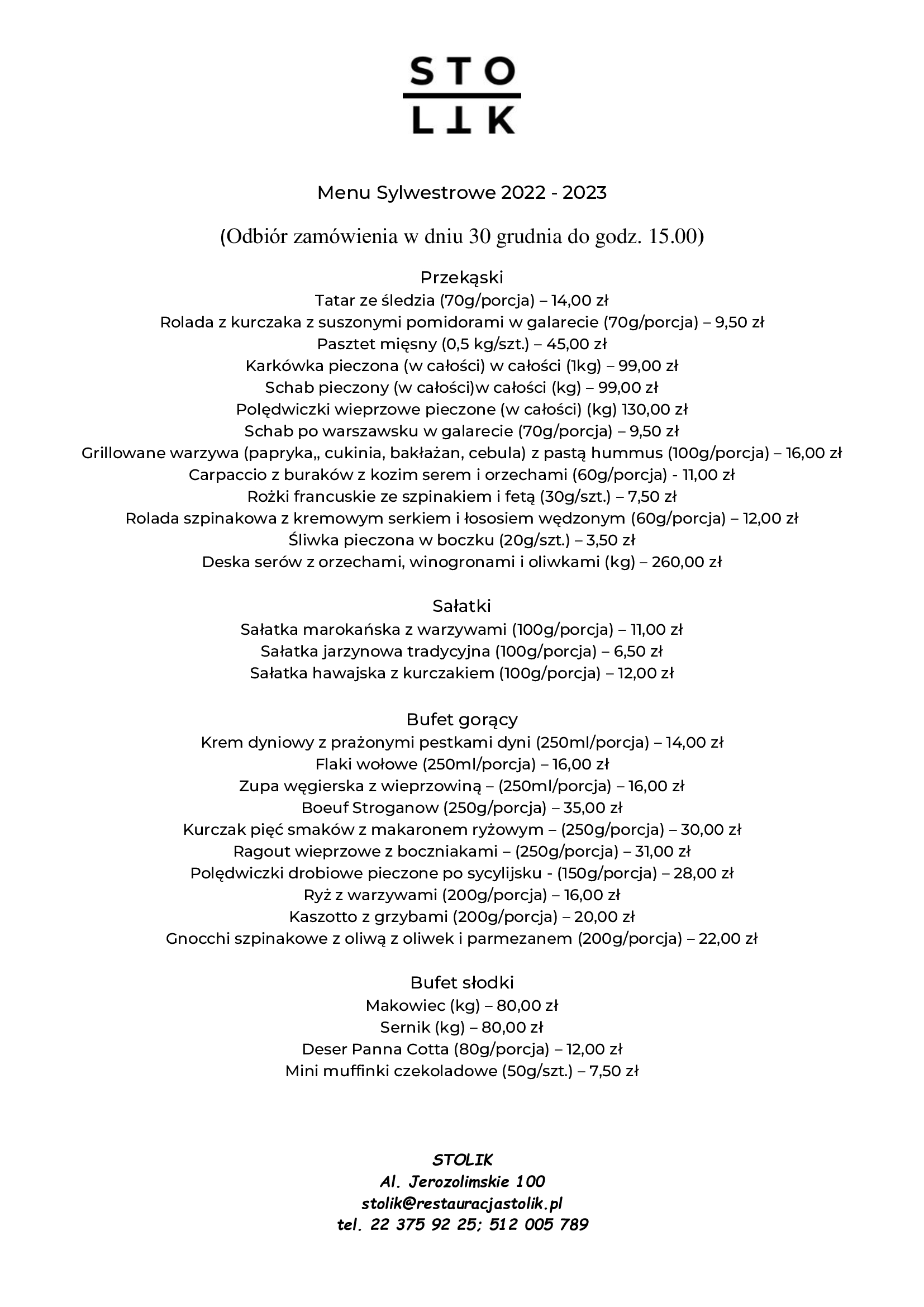 Sylwestrowa Domówka 2022 - Restauracja Stolik